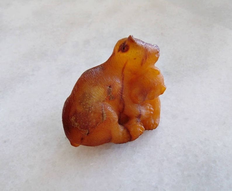 Amber Sculpture Bear Figurines Unique Gift Animal Gemstone Hand Carved ...