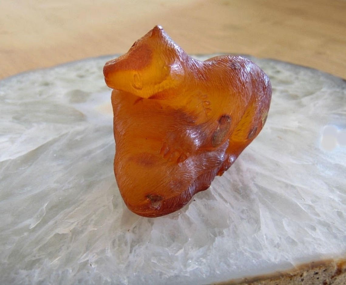 Amber Sculpture Bear Figurines Unique Gift Animal Gemstone Hand Carved ...