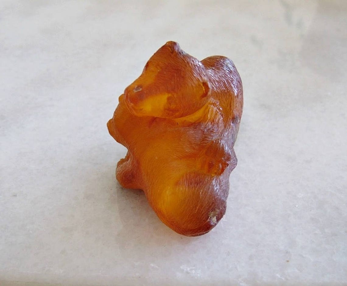Amber Sculpture Bear Figurines Unique Gift Animal Gemstone Hand Carved ...