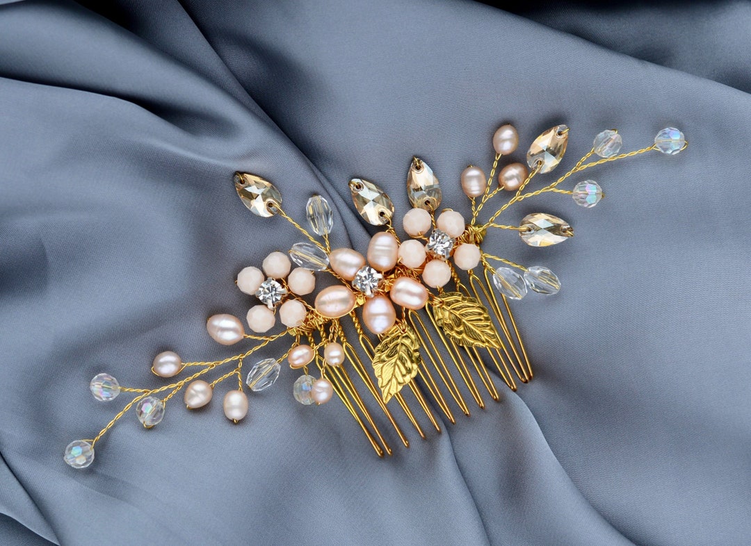 Gold Hair Comb, Wedding Hair Comb Pearl, Bridal Hair Comb, Golden ...