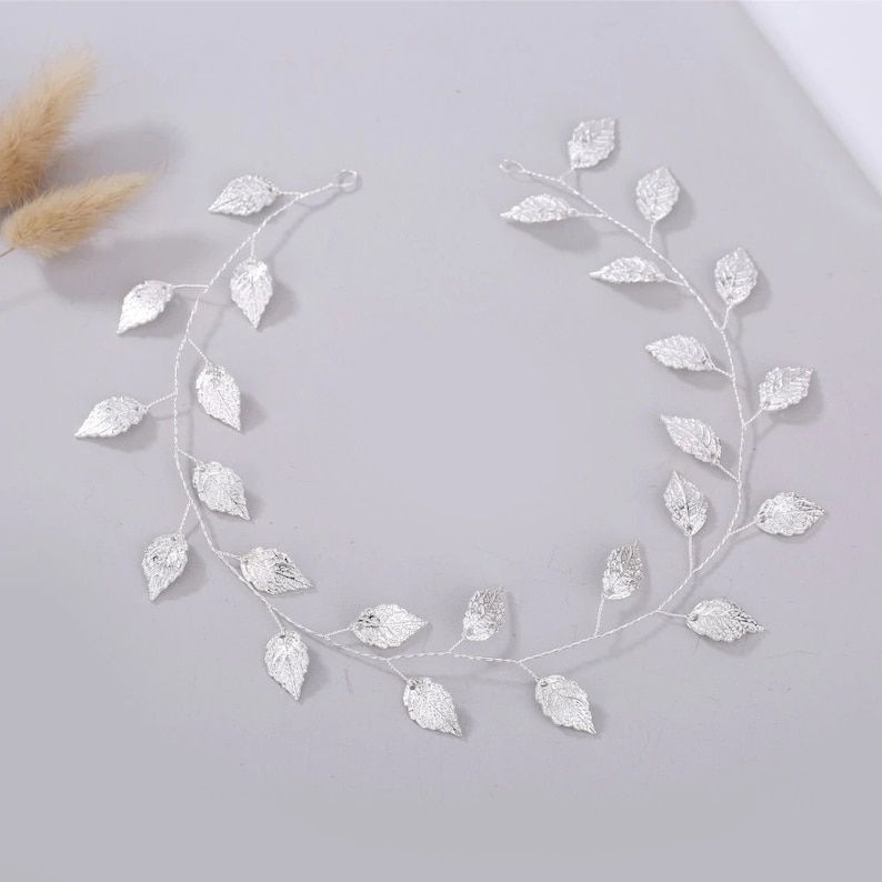 Silver Leaf Wedding Hair Vine Gold Leaf Hair Vine Greek | Etsy