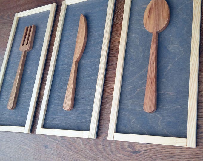 Wooden Kitchen Wall Hanging Sign 16'', Fork Spoon Knife Wooden Signs ...