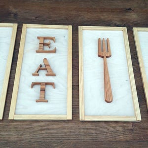 16'' Set of Four Wall Hanging Signs, Fork Spoon Knife and EAT Wooden ...