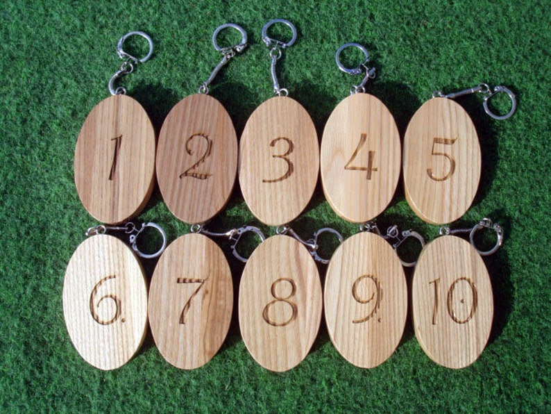 Wooden Oval Shape Key Chain Wood Key Fob Hand Cut With Numbers From 1 ...