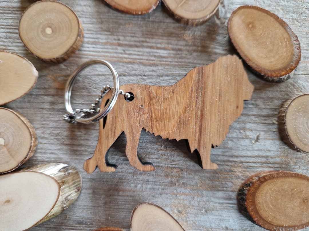 Personalized Wooden Lion Key Chain S023 Wood Lion Key Fob Laser Cut ...