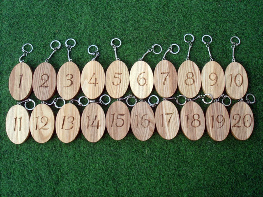Wooden Oval Shape Key Chain Wood Key Fob Hand Cut With Numbers From 1 ...