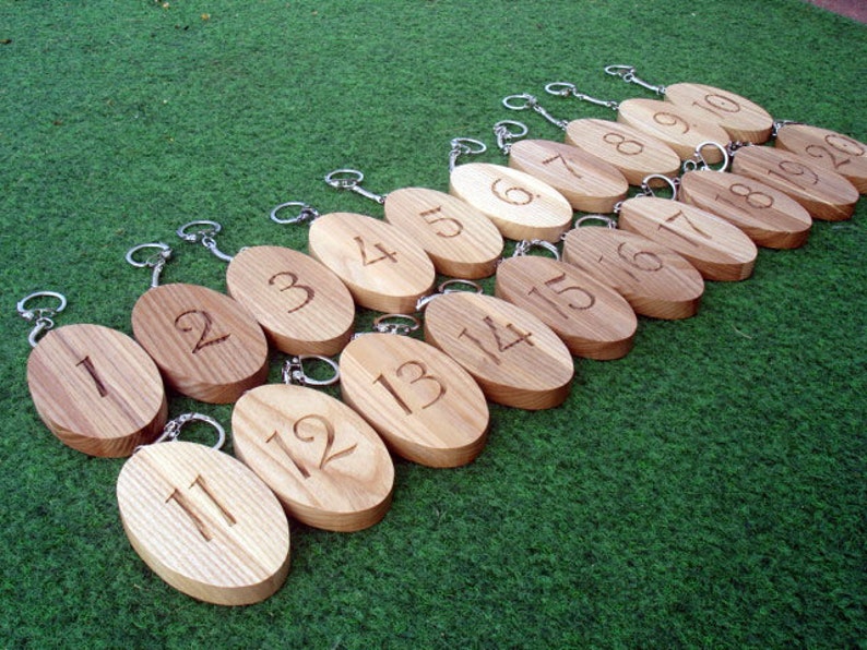 Wooden Oval Shape Key Chain Wood Key Fob Hand Cut With Numbers From 1 ...
