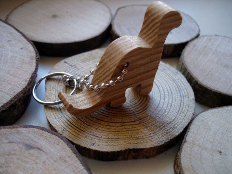 Wooden Dino Key Chain Wood Dinosaur Key Fob Hand Cut - Etsy