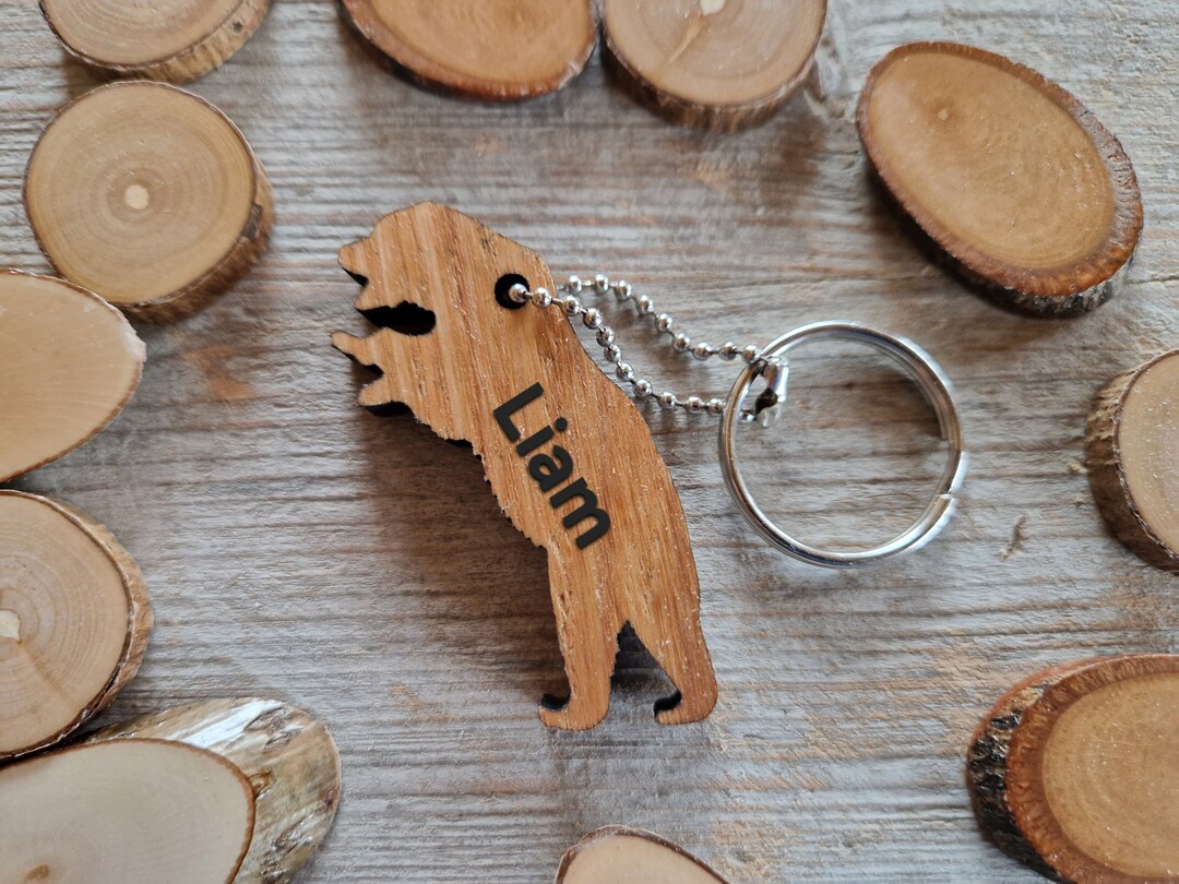 Personalized Wooden Bear Key Chain S002 Wood Bear Key Fob Laser Cut ...