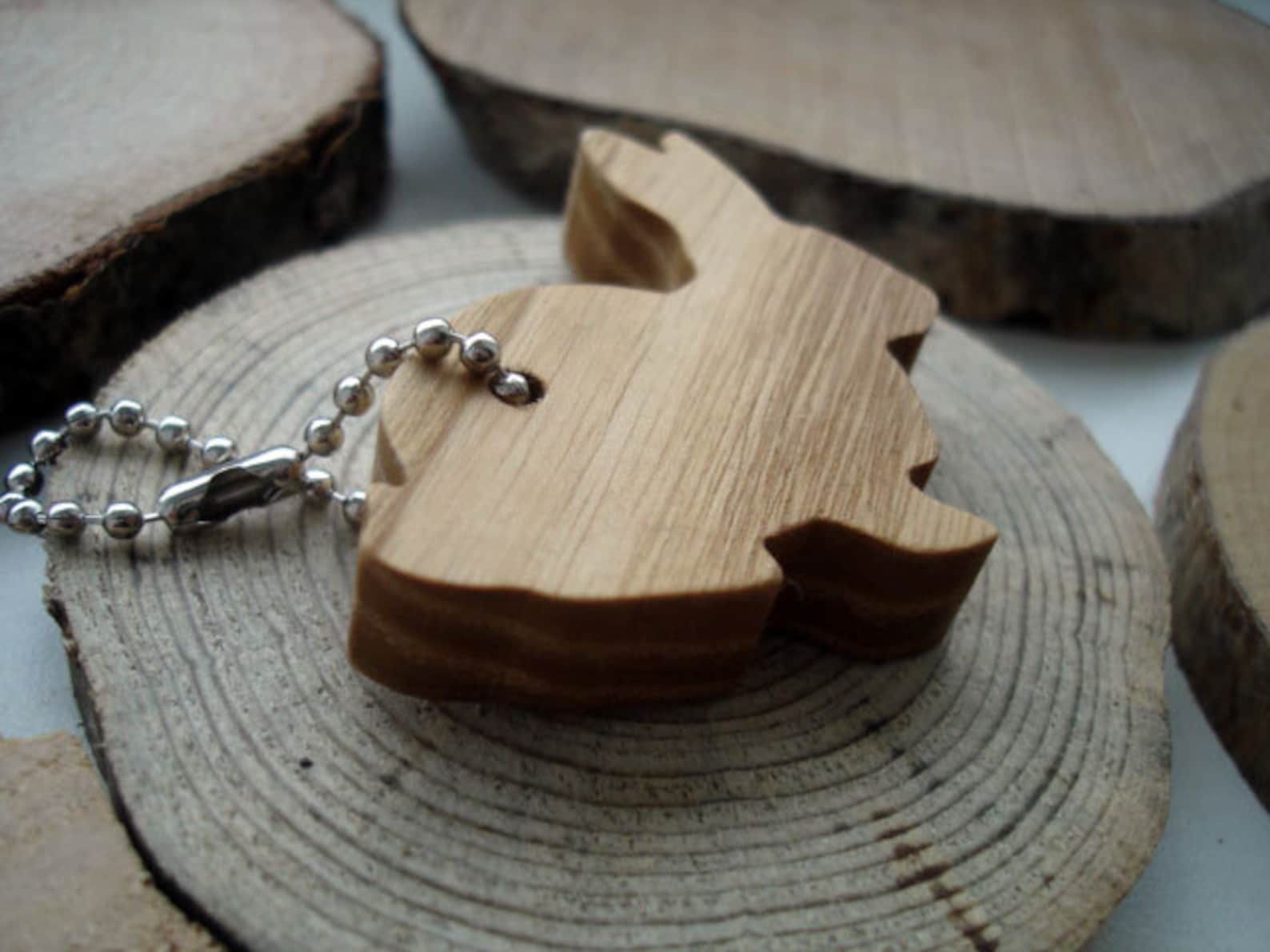 Wooden Rabbit Key Chain Wood Rabbit Animal Key Fob Hand Cut | Etsy