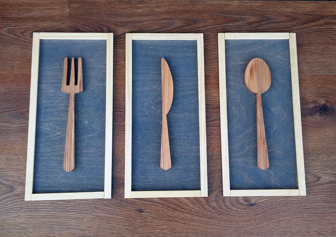 Wooden Kitchen Wall Hanging Sign 16'' Fork Spoon - Etsy