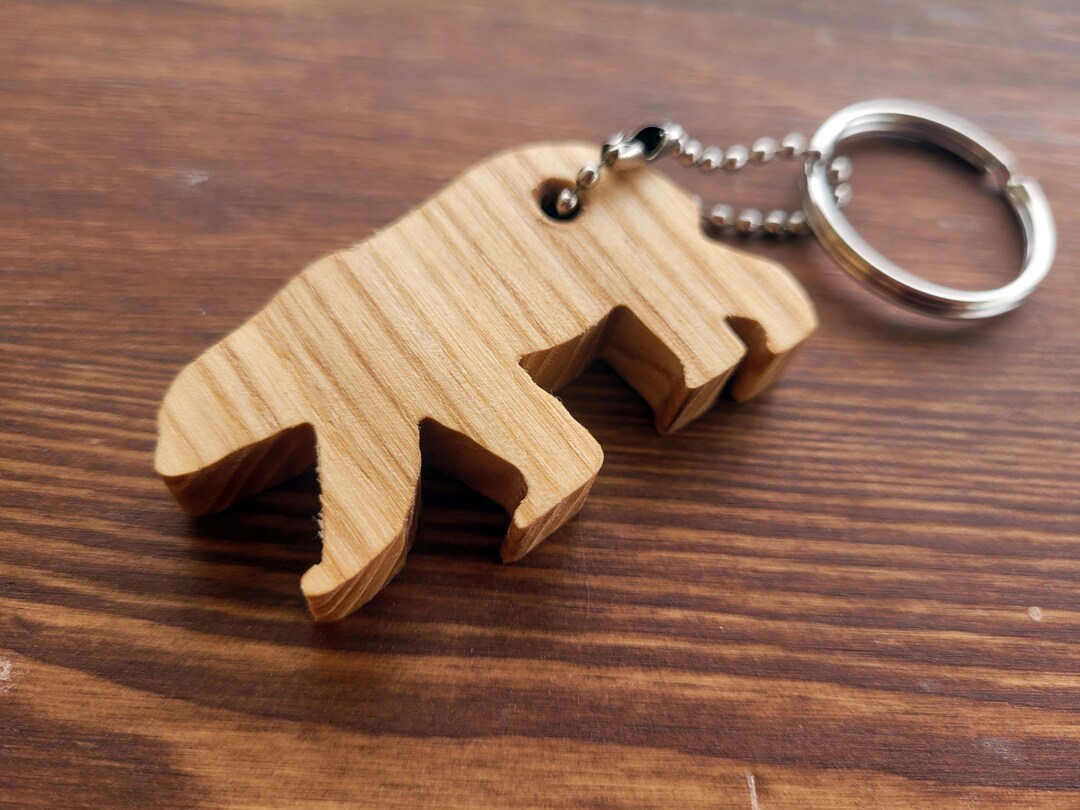 Personalized Wooden Polar Bear Key Chain, Wood Polar Bear Key Fob Hand ...