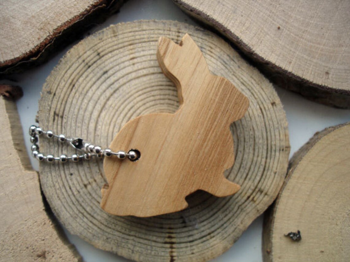 Wooden Rabbit Key Chain Wood Rabbit Animal Key Fob Hand Cut | Etsy