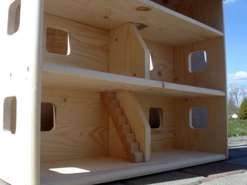 Wood Doll House With Furniture and Happy Family Dolls, Natural Spruce ...