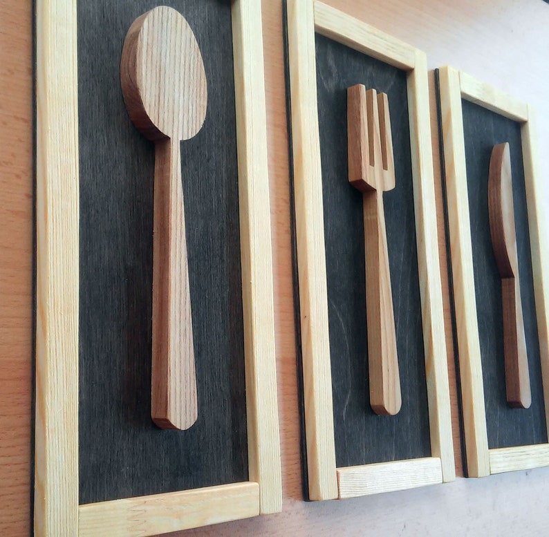Fork Spoon Knife 10'' Wooden Signs Wood Kitchen Wall - Etsy