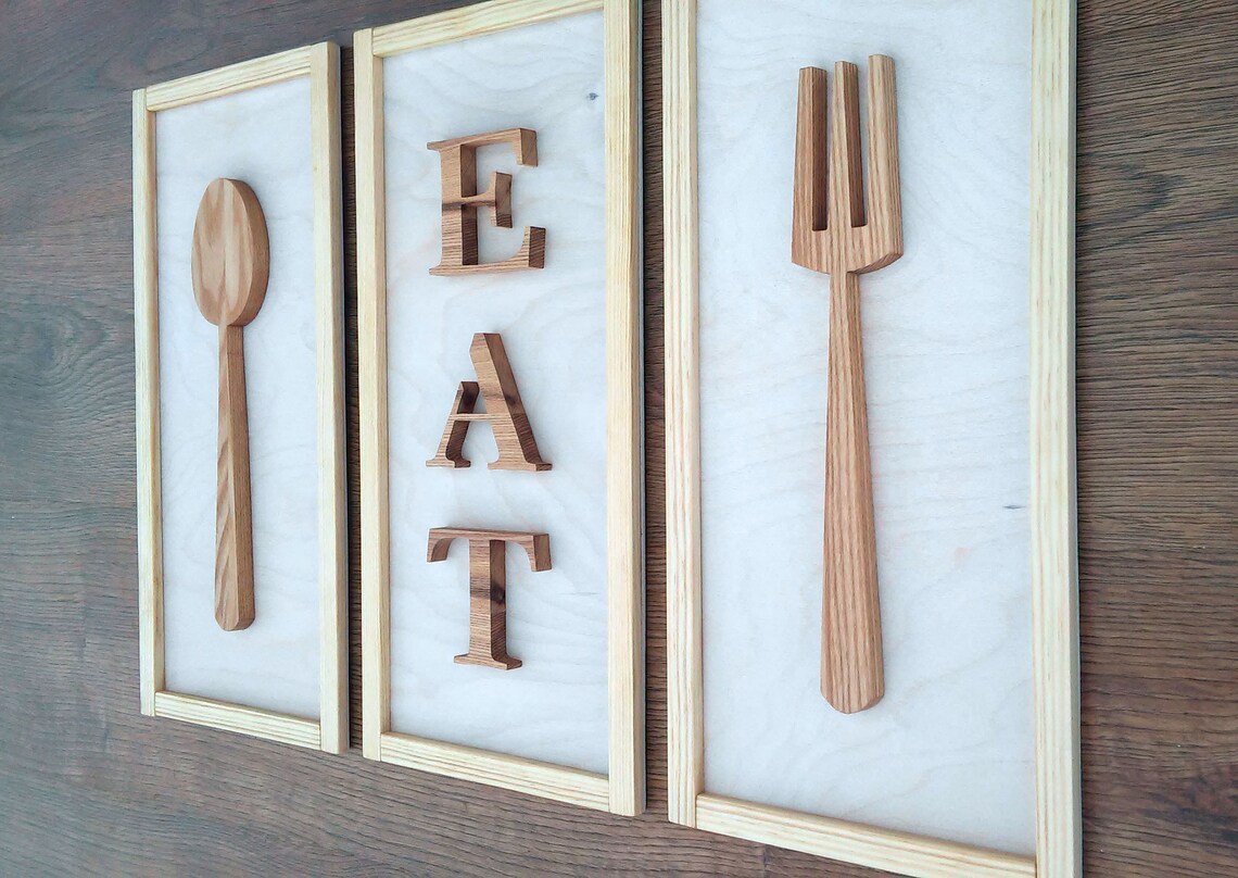 Wooden Kitchen Wall Hanging Sign 16'' Fork Spoon EAT - Etsy