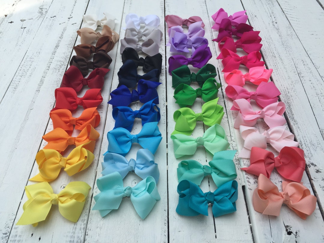 Ready to Ship Free! 40 Colors, 3", Little Girls Hair Bows, Grosgrain ...