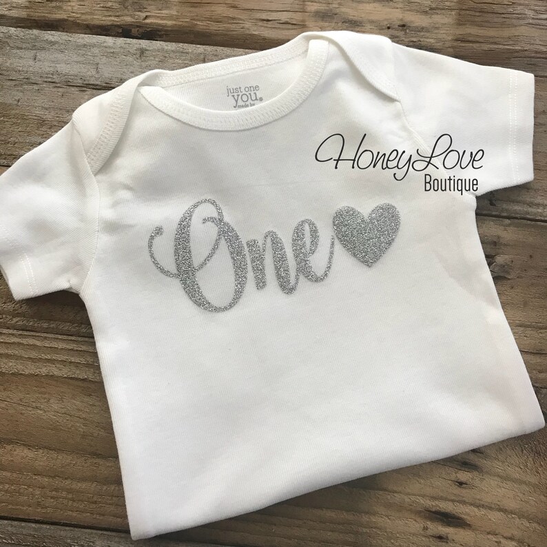One 1st Birthday Party Outfit, One Number 1 GOLD SILVER Glitter Shirt ...
