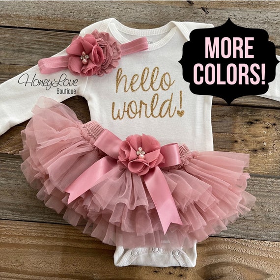 Hello World Newborn Girl Outfit Baby Girl Coming Home Outfit | Etsy