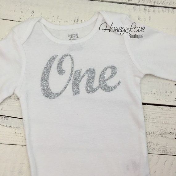 One silver glitter number 1 shirt bodysuit First Birthday | Etsy