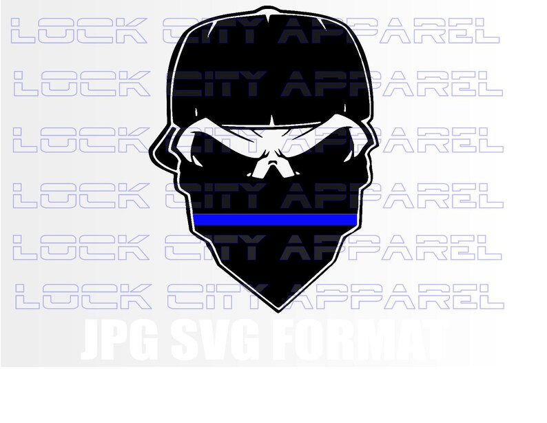 Bandana Skull Thin Blue Line Law Enforcement SVG Cut File Silhouette ...