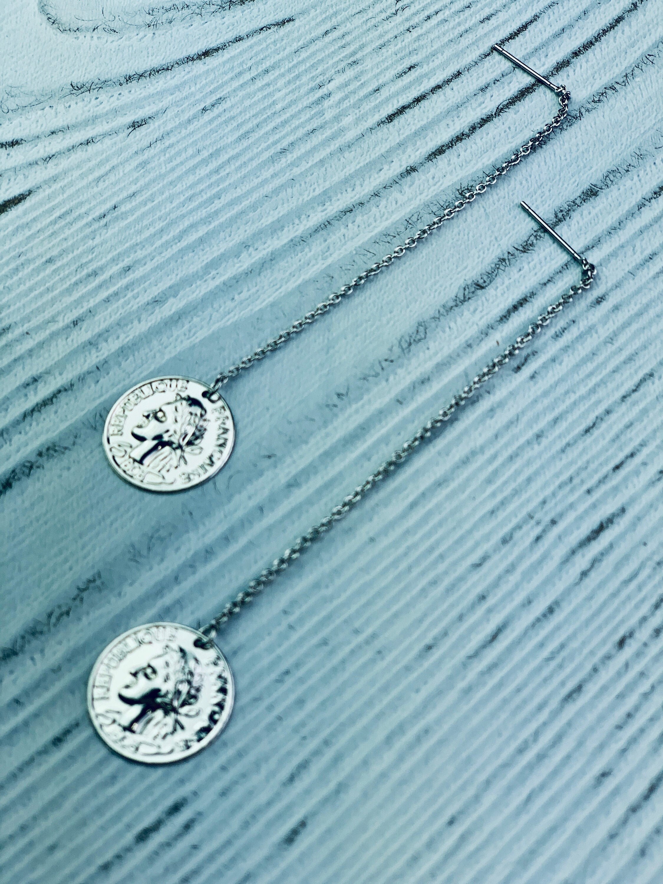 Silver Coin Threader Dangle Earring - Etsy