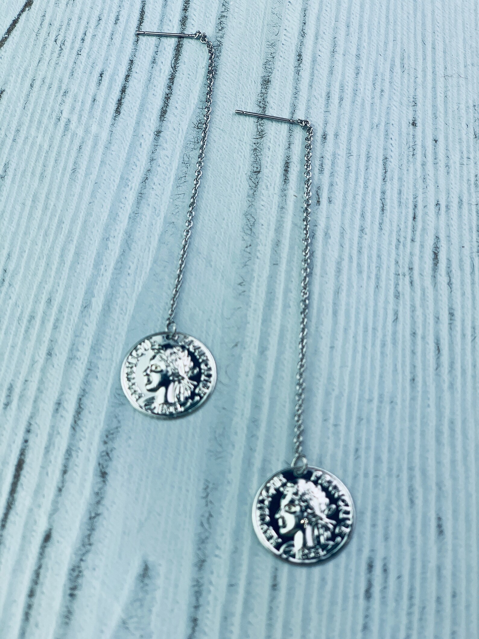 Silver Coin Threader Dangle Earring - Etsy