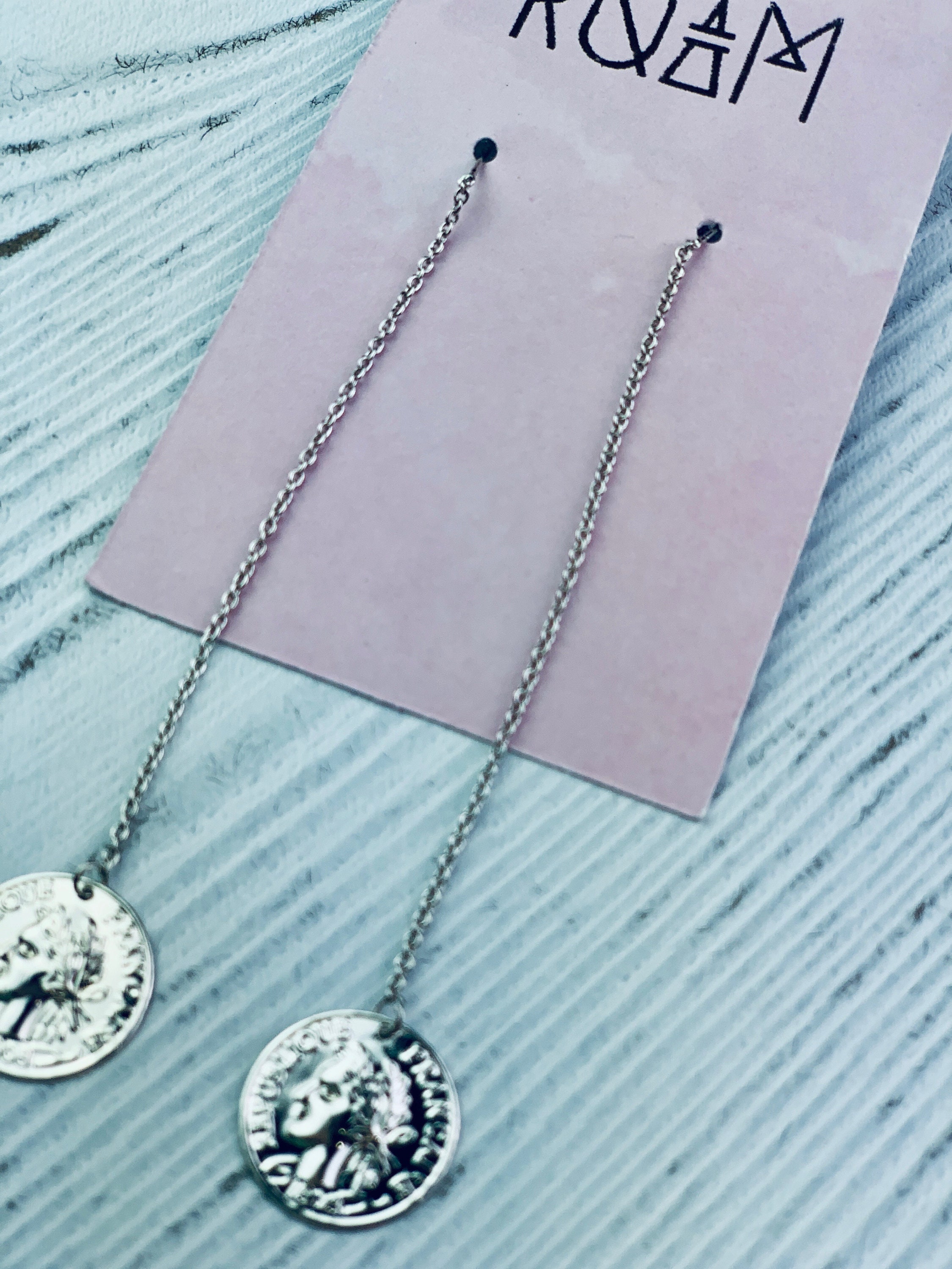 Silver Coin Threader Dangle Earring - Etsy
