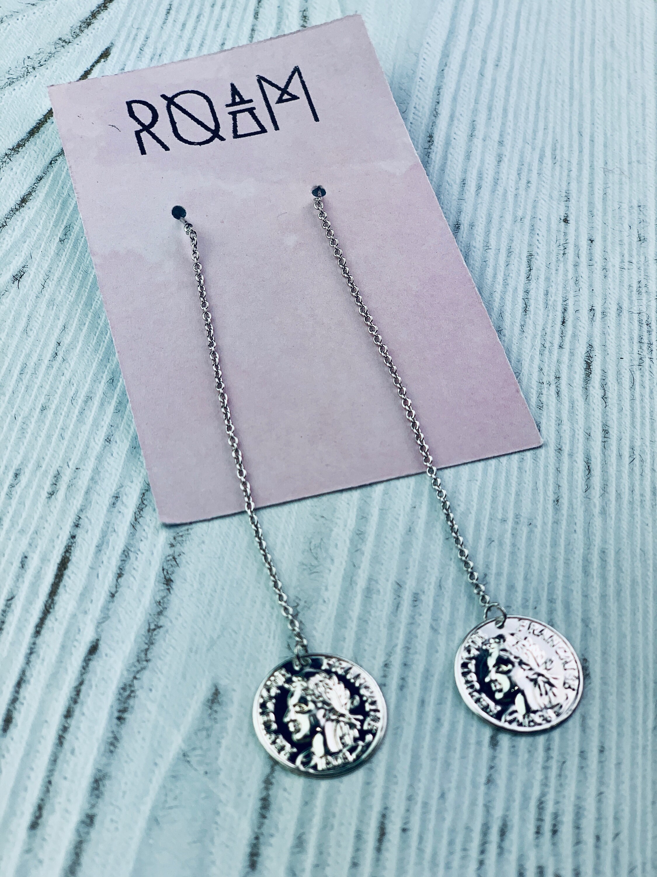 Silver Coin Threader Dangle Earring - Etsy