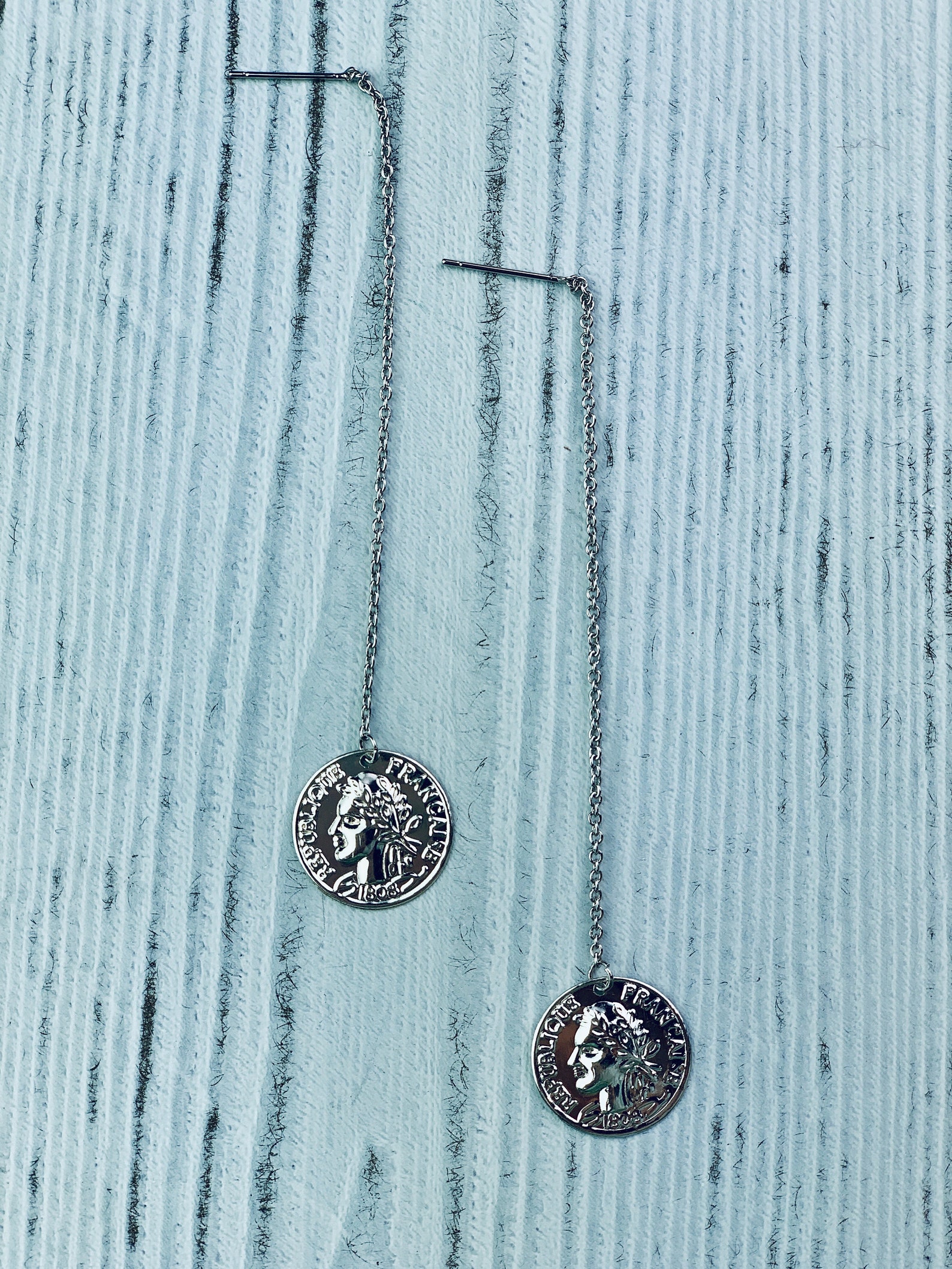 Silver Coin Threader Dangle Earring - Etsy