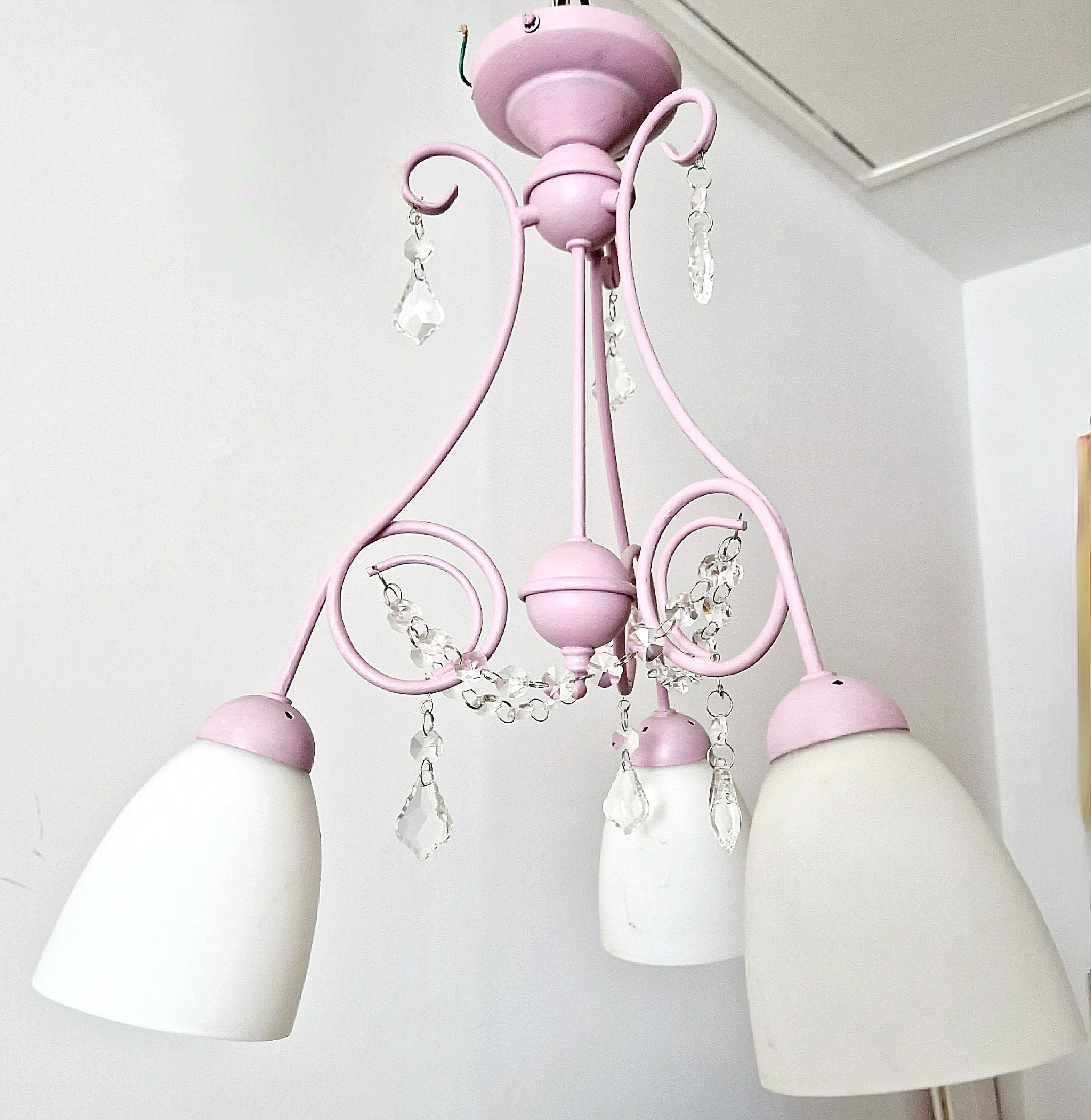 Pink Flush Crystal Light Fixture Annie Sloan Emile, Vintage Chandelier ...