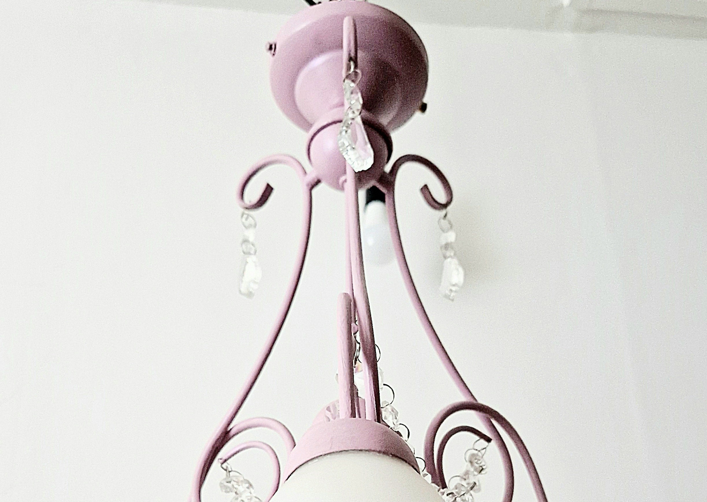 Pink Flush Crystal Light Fixture Annie Sloan Emile, Vintage Chandelier ...