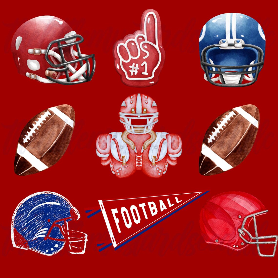 Red/blue Football Spirit Transparent Background PNG Instant Digital ...
