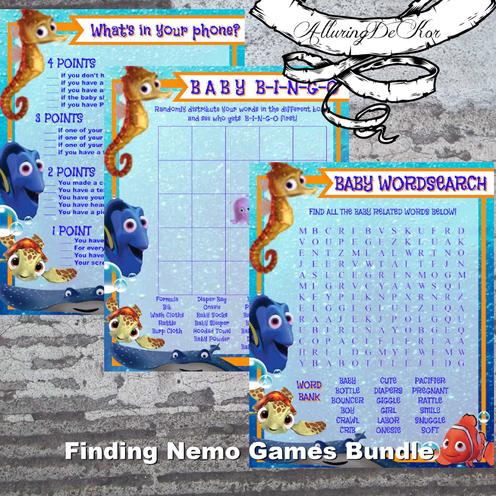 Finding Nemo Baby Shower Game Bundle - Etsy