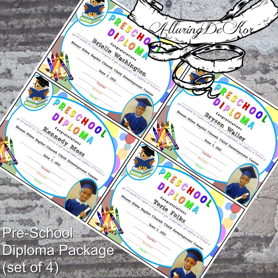 Pre-School Diploma Set of 4 | Etsy