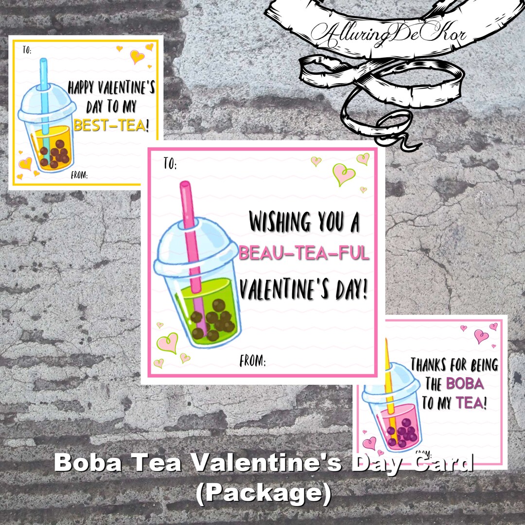 Boba Tea Valentine's Day Card (package) - INSTANT DOWNLOAD - Etsy