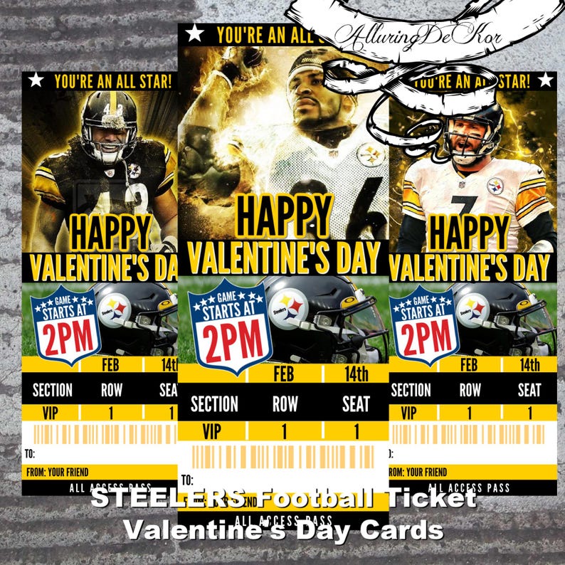 Football Ticket Valentine's Day Card (STEELERS) - INSTANT DOWNLOAD - Etsy