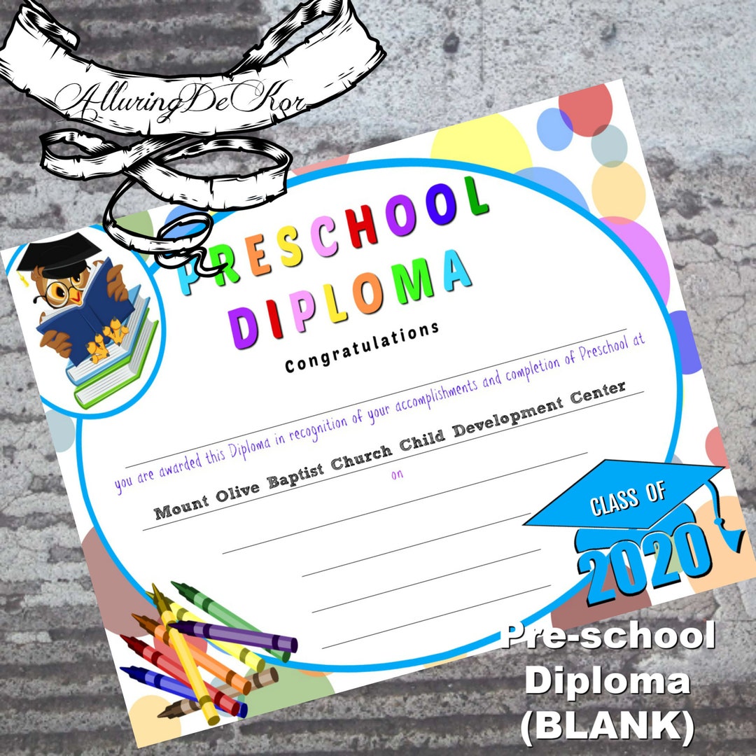 Pre-school Diploma (BLANK) - Etsy
