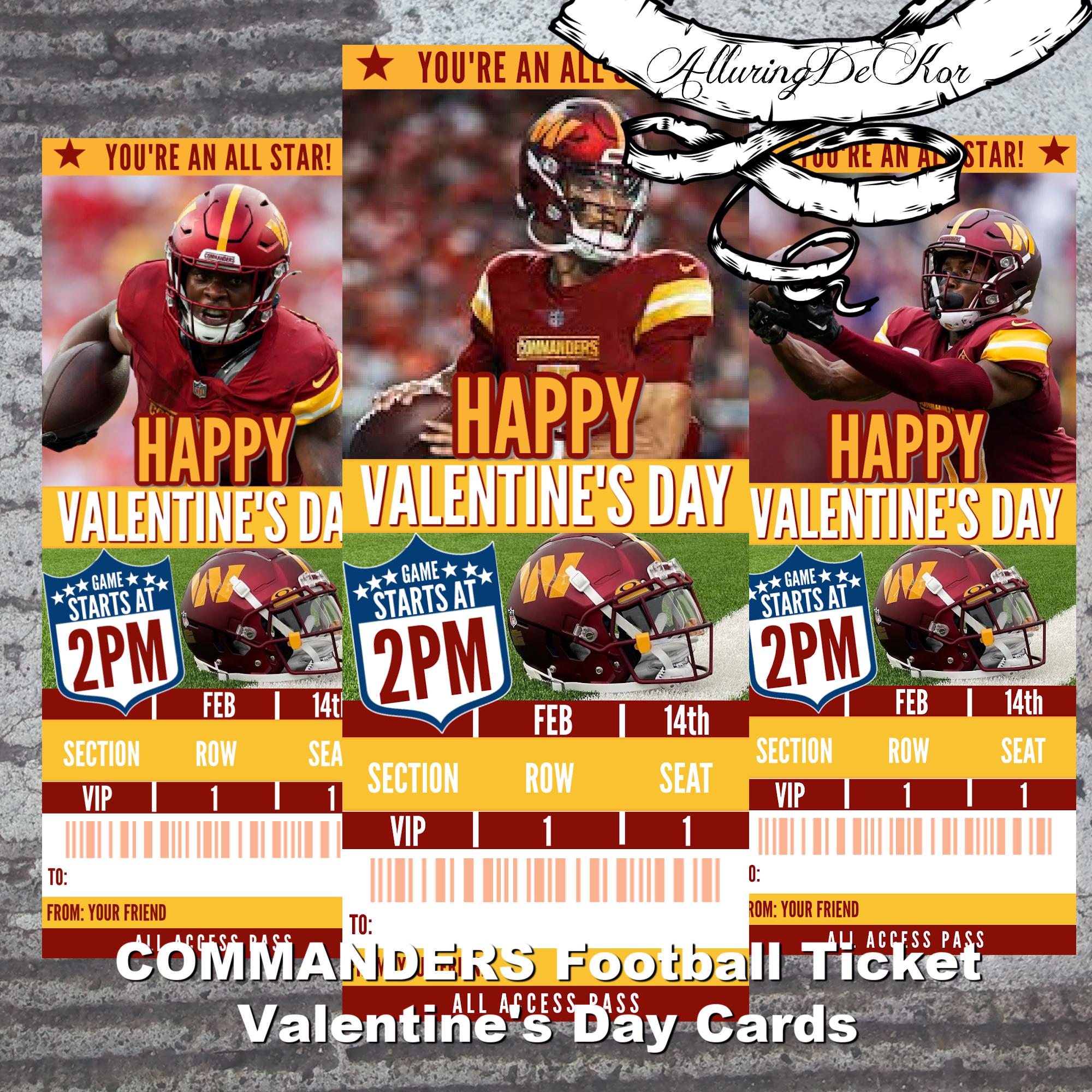 Football Ticket Valentine's Day Card (COMMANDERS) - INSTANT DOWNLOAD - Etsy