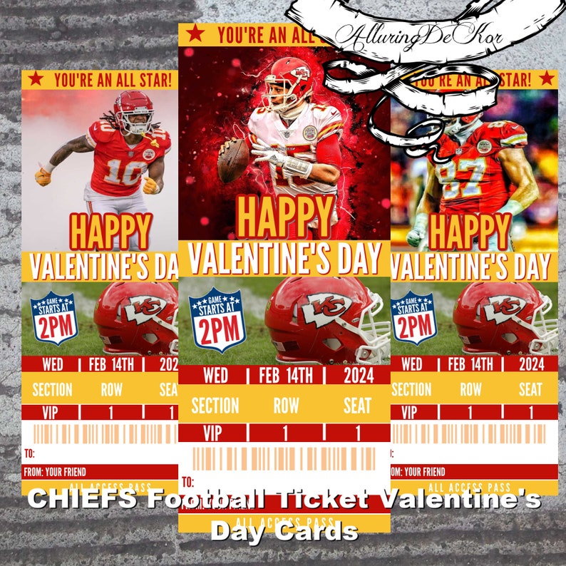 Custom Football Ticket Valentine's Day Card CHIEFS INSTANT DOWNLOAD - Etsy