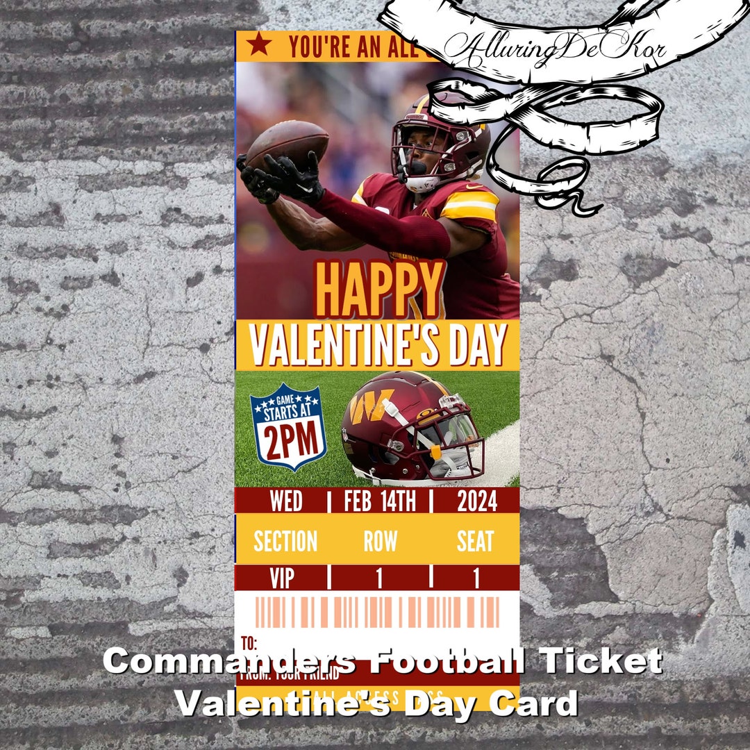 Football Ticket Valentine's Day Card COMMANDERS INSTANT DOWNLOAD - Etsy