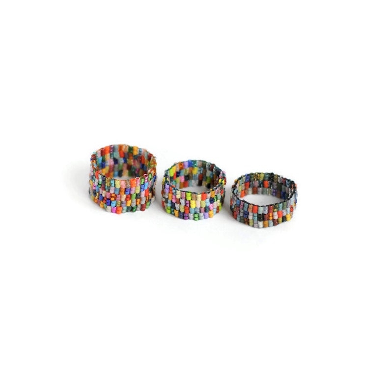 Wide Beaded Colorblock Ring in Rainbow Double Weave // Colorful ...