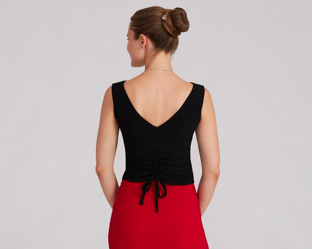 DORA Draped Top in Black With V-back, Tango Top, Crop Top, Top With Bow ...