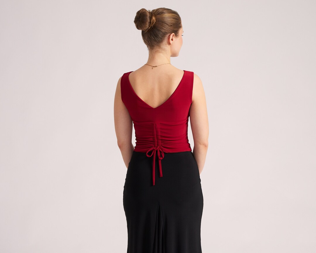 DORA Berry Red Top With Draped V-back, Tango Top, Crop Top, Top With ...