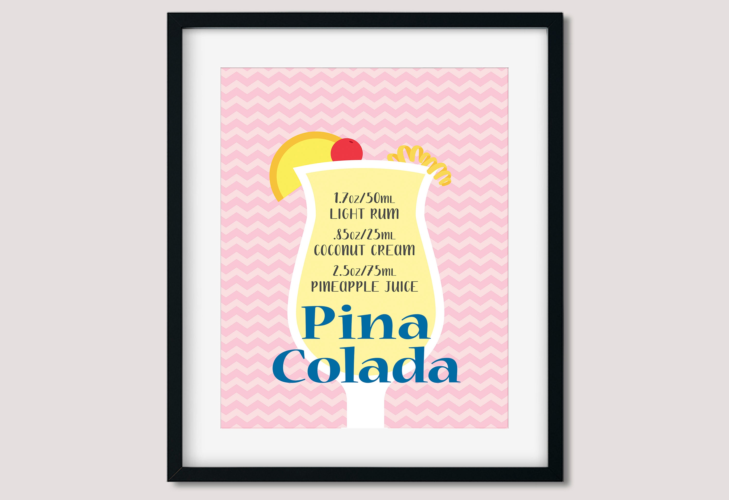 Pina Colada bar sign. Cocktail print. Alcohol recipe art. | Etsy