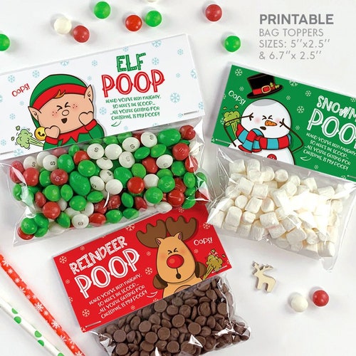 Snowman Poop Treat Bag Topper DIY Printable | Etsy