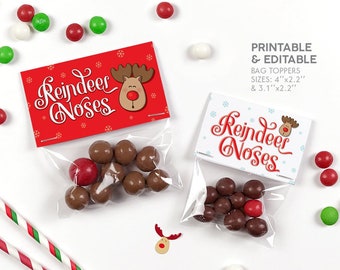 Reindeer Noses Bag Toppers for Christmas Party Favors, Holiday Treat ...
