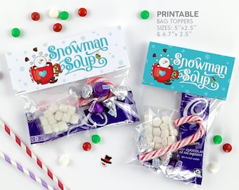 EDITABLE Snowman Soup Treat Bag Topper, Christmas Bag Toppers, Snowman ...