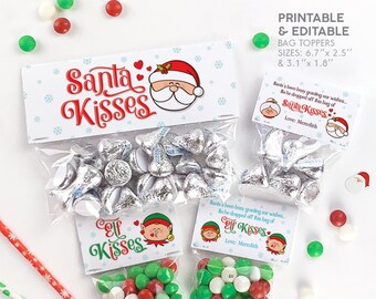 Elf Kisses Treat Bag Toppers Christmas Bag Topper Printable - Etsy