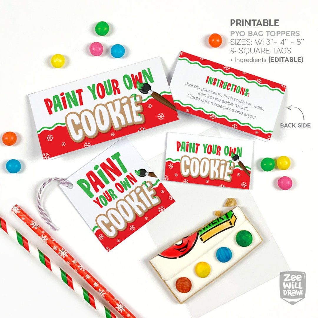 Paint Your Own Cookie Christmas Printable Bag Toppers - Set of 3 Plus ...